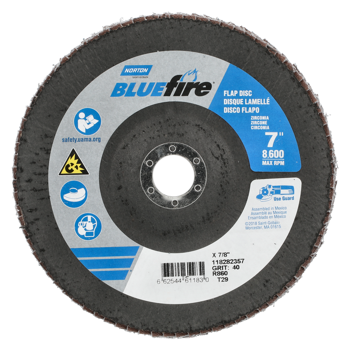 Norton 7 x 7/8 In. BlueFire Fiberglass Conical Flap Disc T29 P40 Grit ...