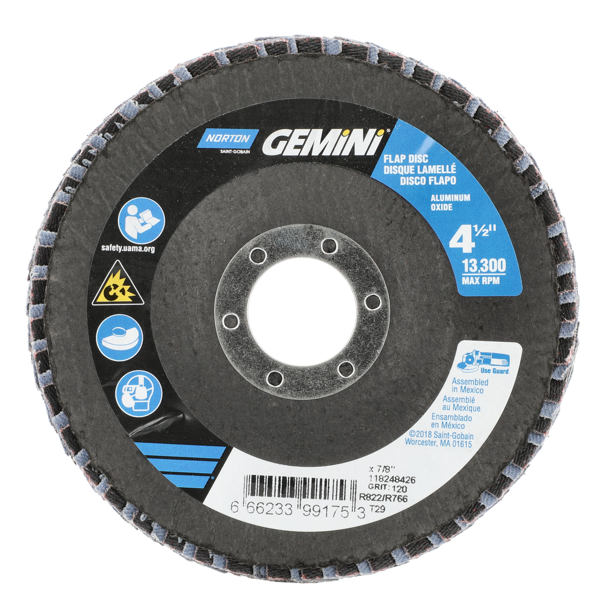 Norton 4-1/2 x 7/8 In. Gemini Fiberglass Conical Flap Disc T29 P120 Gr ...