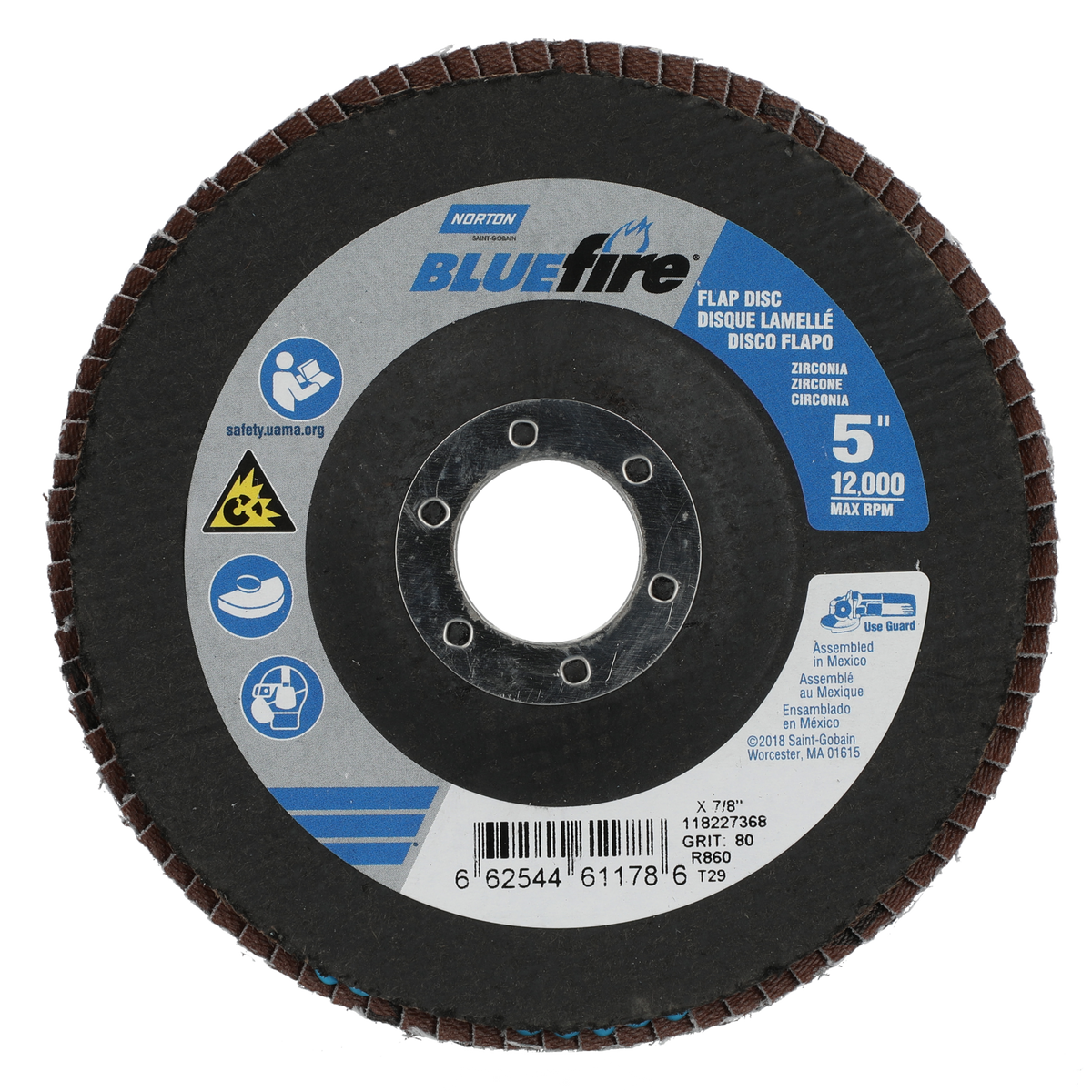 Norton 5 x 7/8 In. BlueFire Fiberglass Conical Flap Disc T29 P80 Grit ...