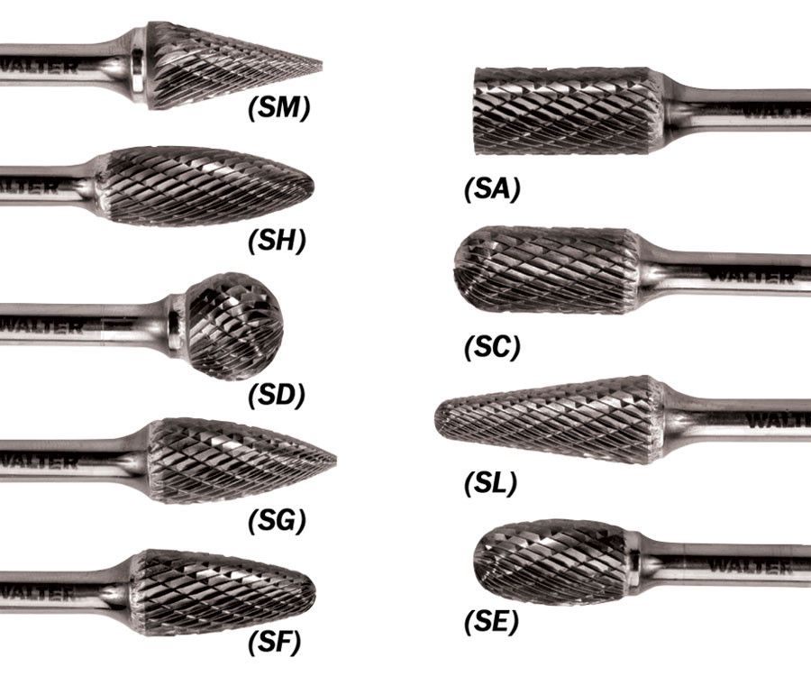 Walter 01V003 Tungsten Carbide Cylindrical Burr, 1/4" Shank Dia., 3/8 ...